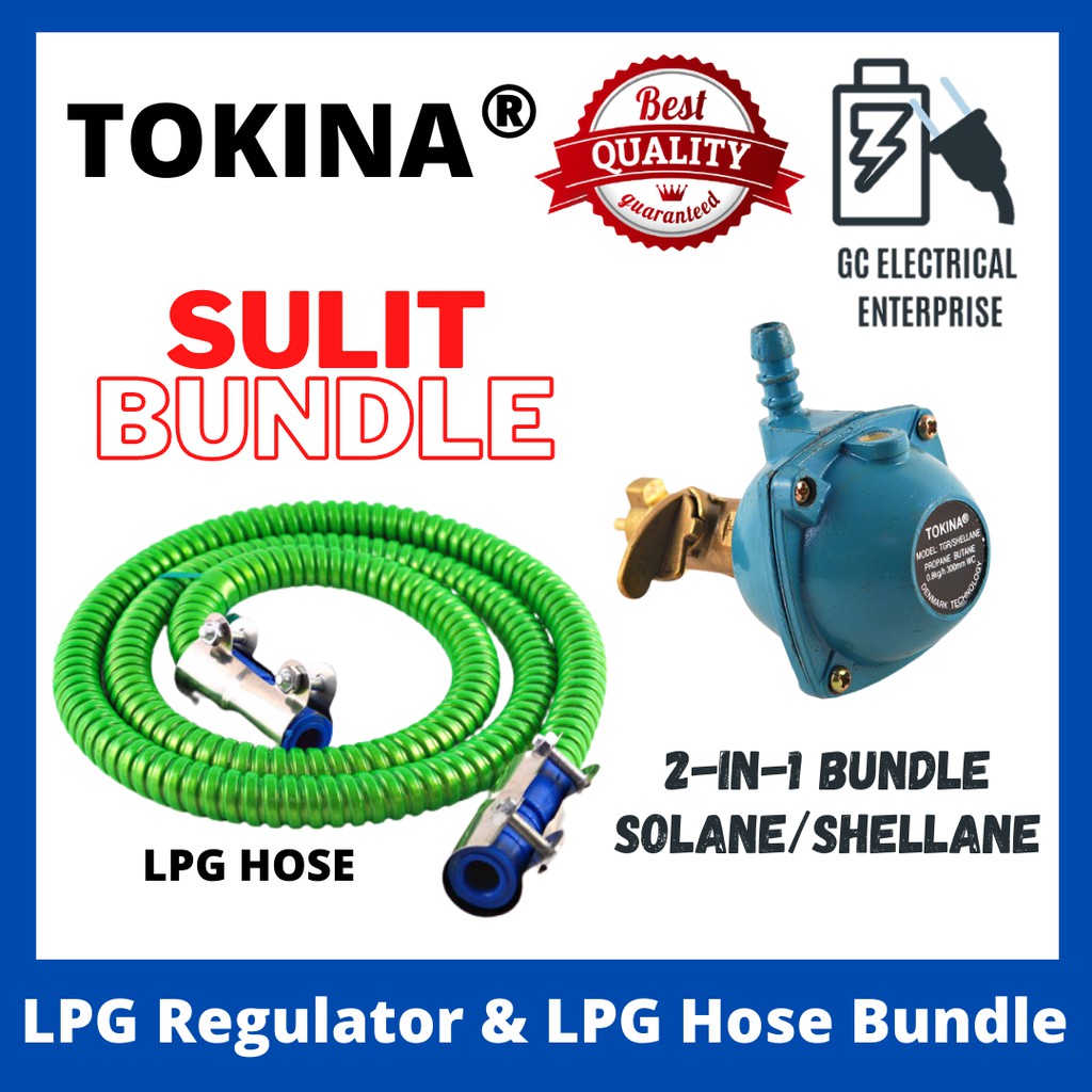 Tokina Gas Regulator and LPG Hose Bundle for Solane / Shellane LPG ...