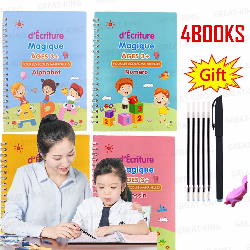 4pcs Magical Sunken Practice Notebook English Reusable Magic Record ...