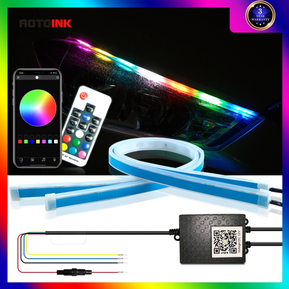 AOTOINK 2pcs Car RGB Light LED Strip DRL For Car Headlight Daytime ...