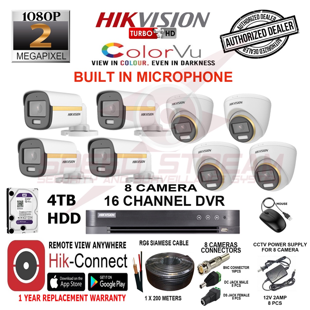 Hikvision Colorvu 2MP 8 Camera with Audio 16 Channel DVR 4TB HDD RG6 Siamese Package | Shopee ...