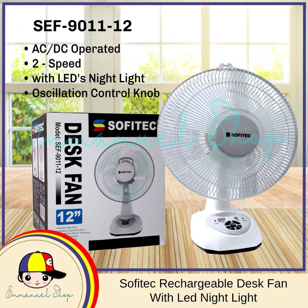 3in1 White Rechargeable Desk Fan Electric Fan Sofitec Portable Fan Led ...
