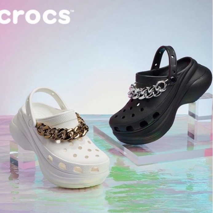 crocs Bae Clog with chain jibbitz wedges sandals fashion slippers for women soft sole Korean ...
