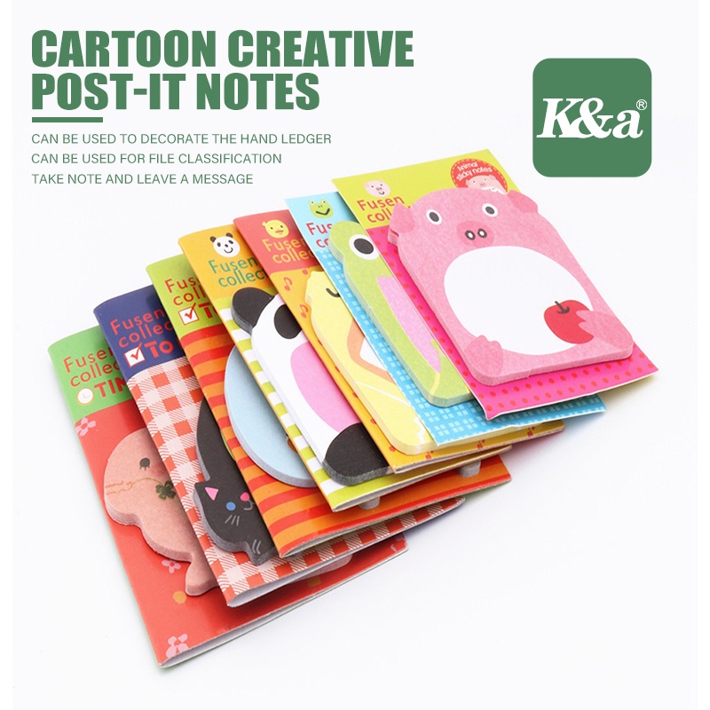 K&A Kawaii Animal Sticky Note Time Record Memo Student/ Office Pad ...