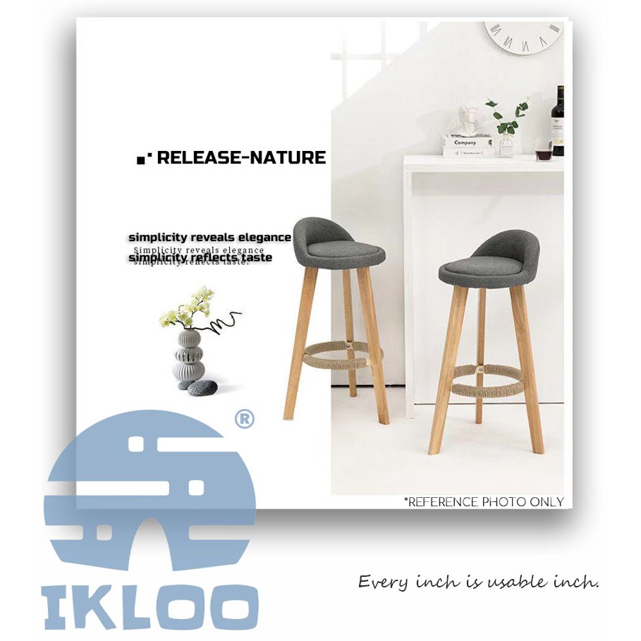 Ikloo nordic wood high stool high chair bar stool 60cm/70cm | Shopee ...