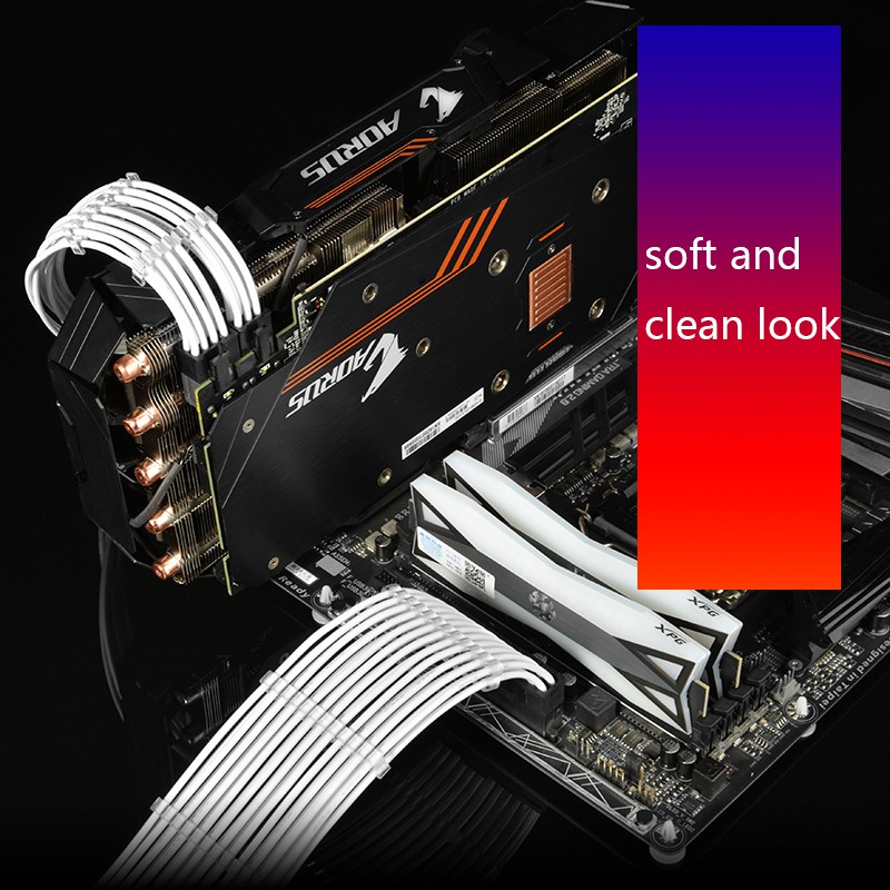 white color soft silicone extension cables for PC atx cpu gpu 24pin ...