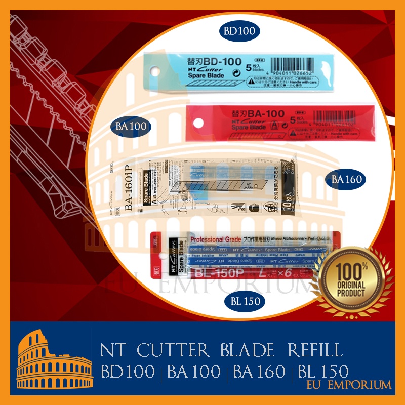NT Cutter Spare Blade Refill Pack BD100 BL150 BA160 BL10P Sold Per Tube ...