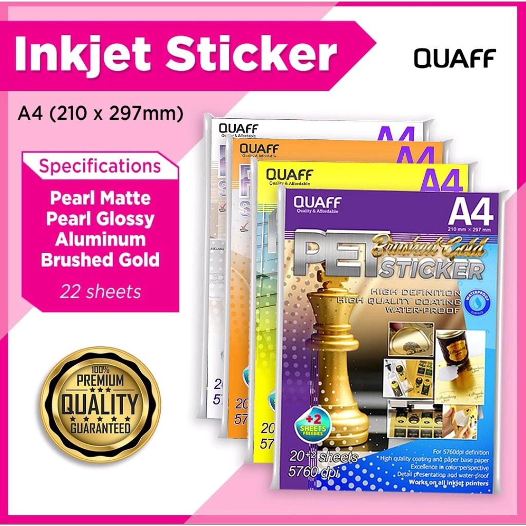 QUAFF PET Printable Label Sticker Waterproof 180GSM A4 Size ( PP Pearl ...