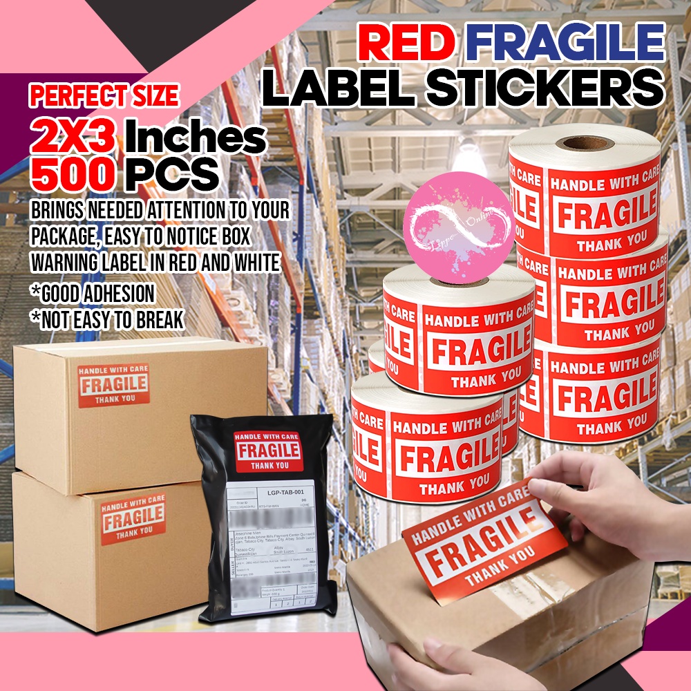 Red Fragile Stickers Handle with Care Warning Shipping Labels Stickers ...