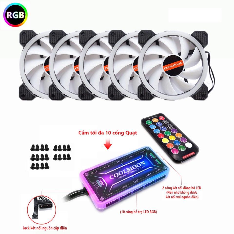 Set Of 5Fan LED RGB Coolmoon With HUB + Controller | Shopee Philippines