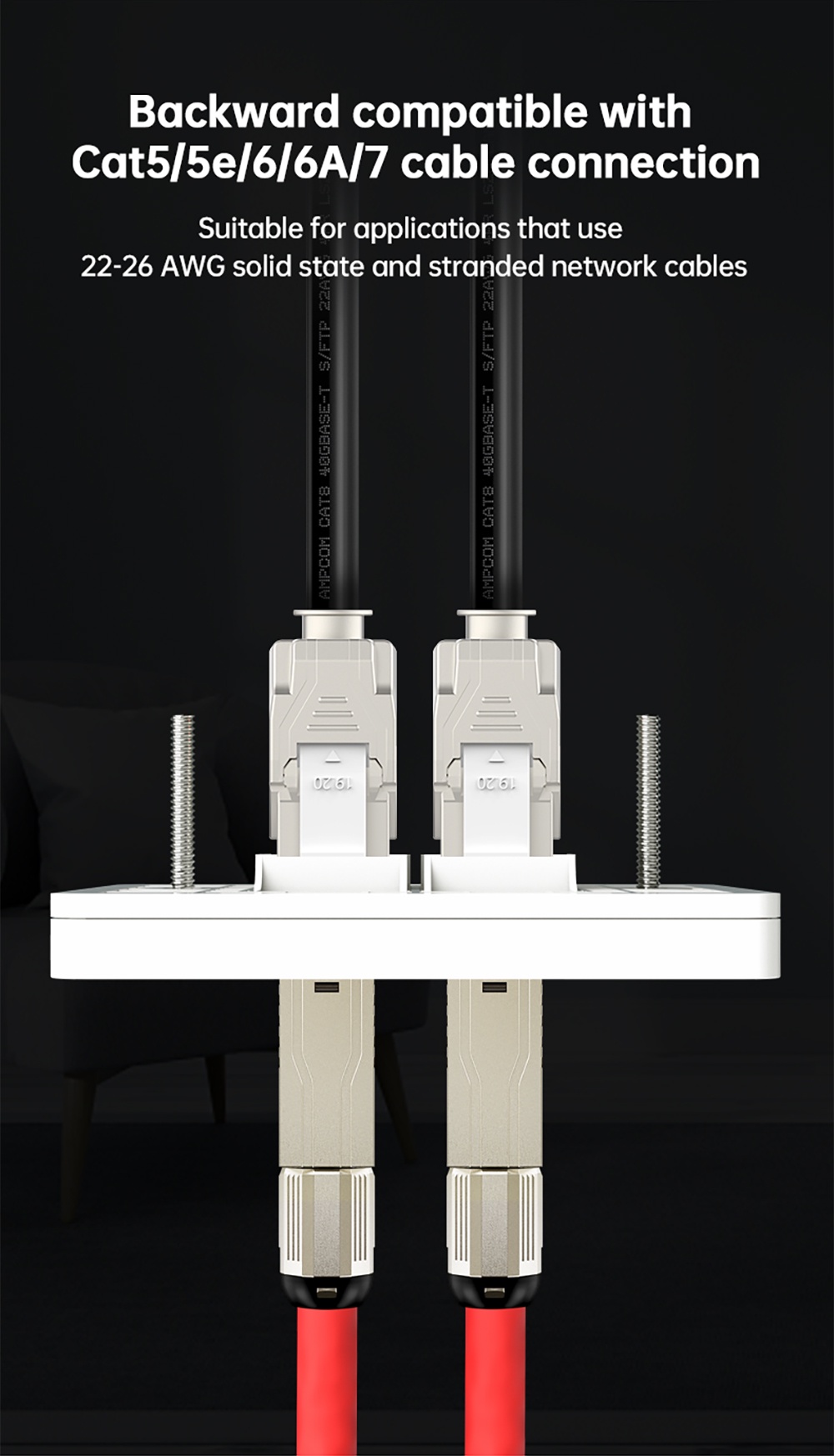 Ampcom Panel Kit, Wall Faceplate With Cat8 40Gbps Stp Keystone Jack ...