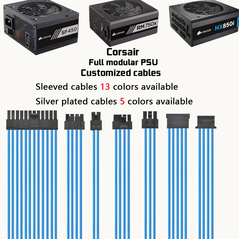 customized corsair full modular psu cables sleeved silver plated ... customized corsair full modular psu cables sleeved silver plated ...