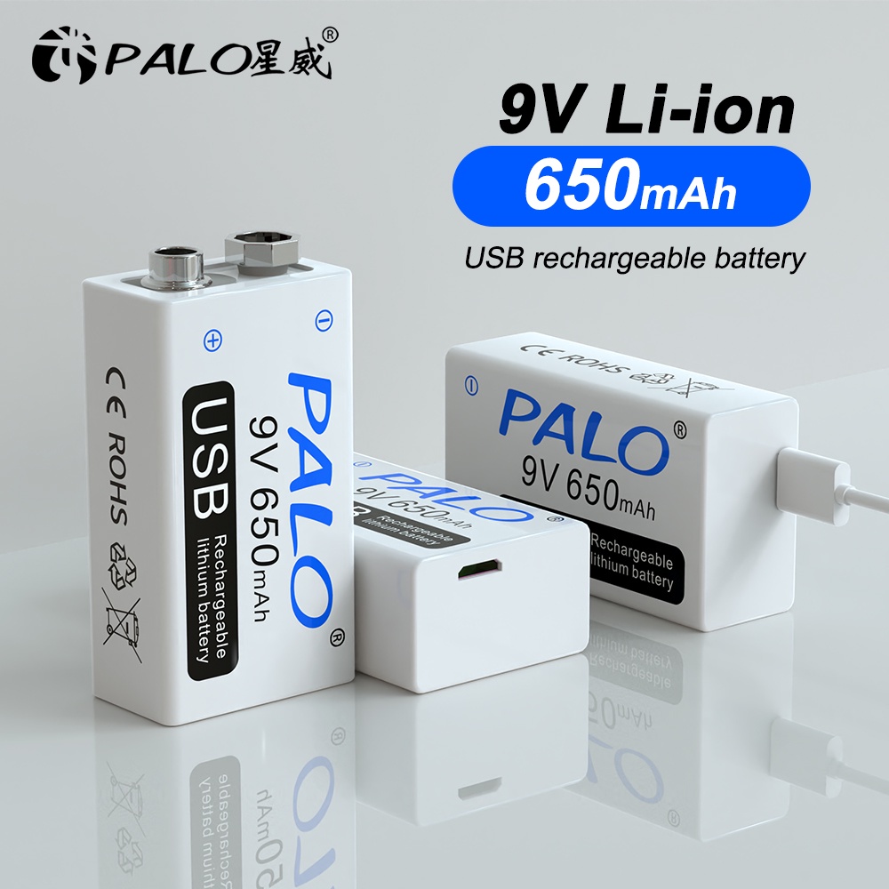 PALO Rechargeable Batteries 9V 650mAh Li-ion 9 Volt Type USB charging ... PALO Rechargeable Batteries 9V 650mAh Li-ion 9 Volt Type USB charging ...