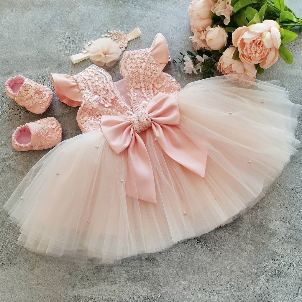 1- 5Y Baby Girls Baptism Party Ball Gowns Flower Mesh Backless Dress ...