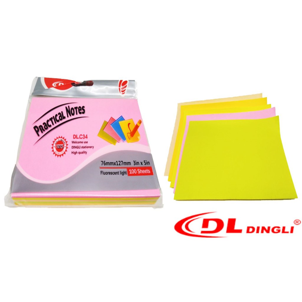 100 Sheets/Pad Sticky Note 5 Color 3 x 5 Inches (DLCN-12A) | Shopee ...