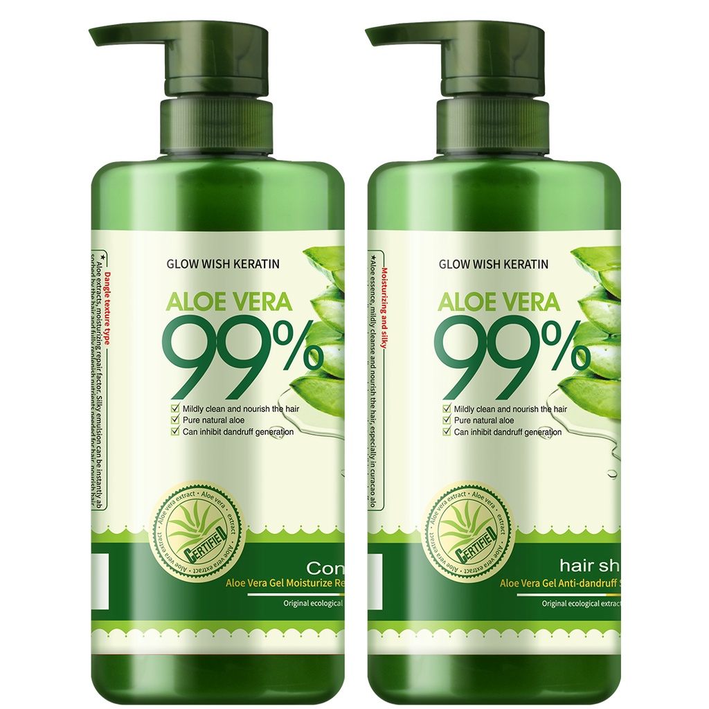 GLOW WISH KERATIN 99% Aloe Vera Hair Shampoo 800ml & Aloe Vera Hair ...