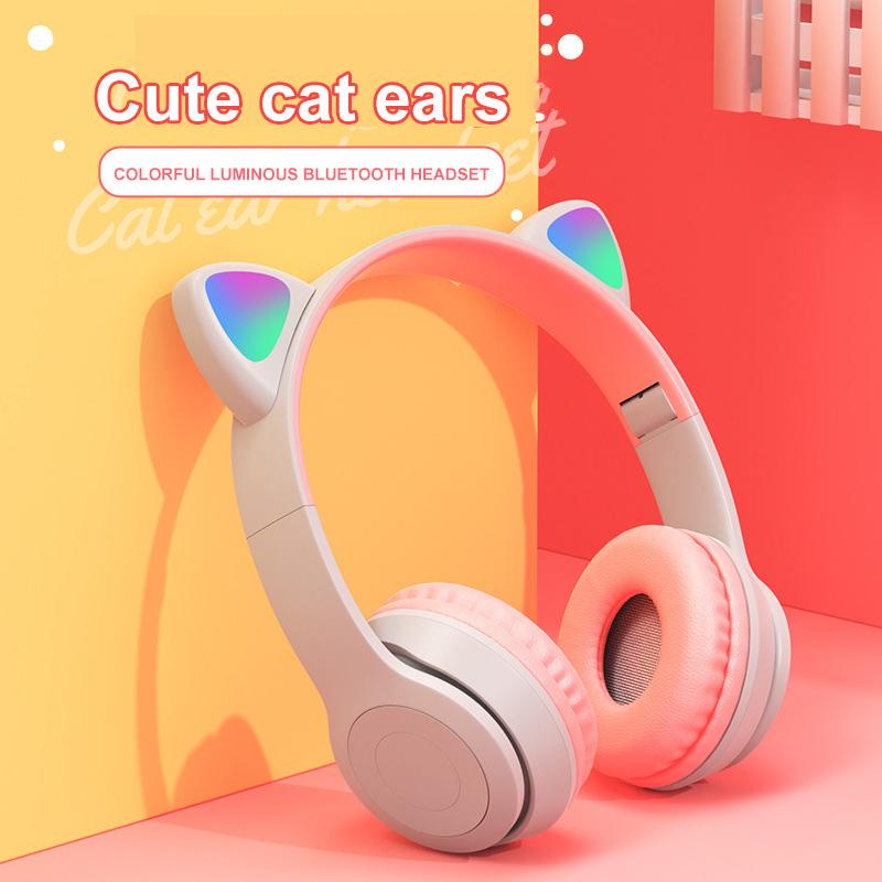 Cute P47M Flash Light Cat Ears / Wireless Headphones with Mic / LED ...