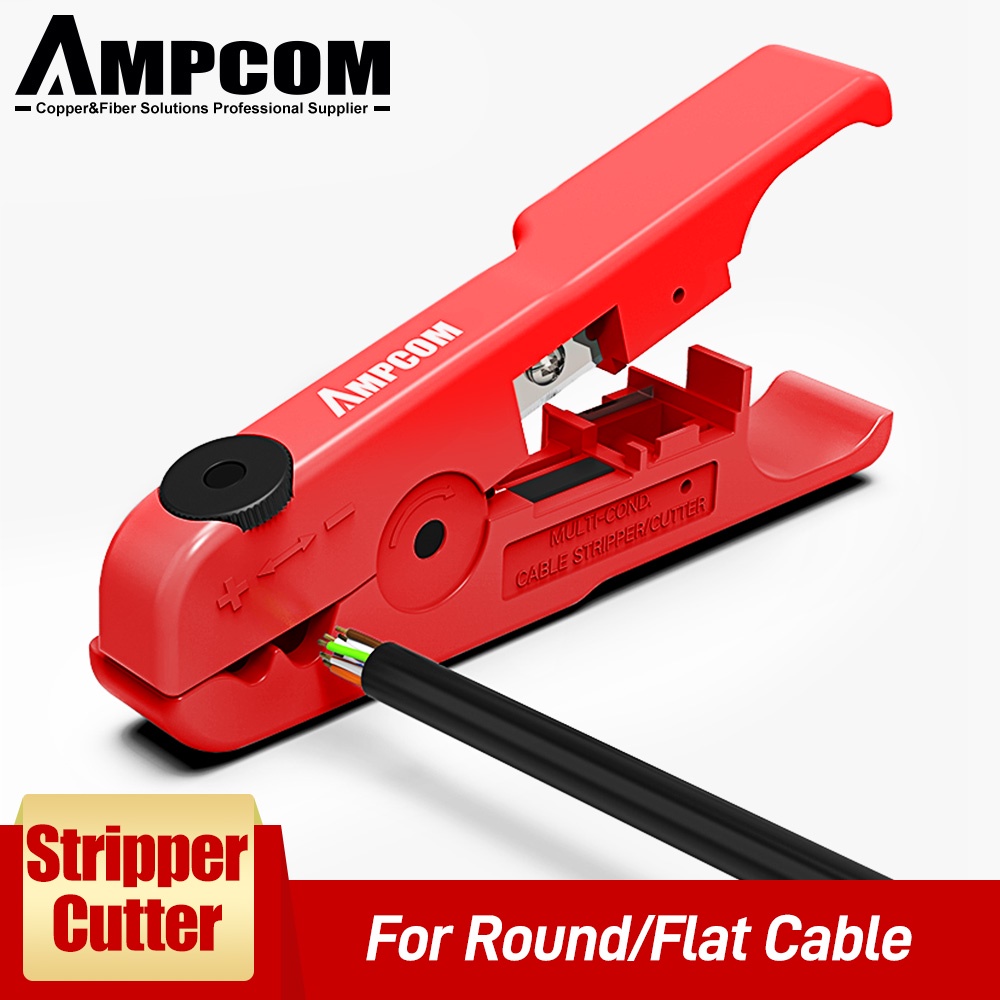 AMPCOM Cable Wire Stripper Compression Tool Coaxial Cable Stripper, Round Cable , Cutter and ...