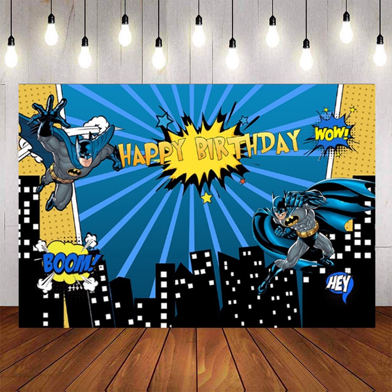 Batman Backdrop Baby Boy Birthday Party Blue Black Buildings