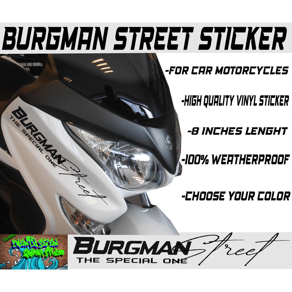 BURGMAN STREET STICKER DECALS 100% WEATHERPROOF VINYL 8 INCHES FOR ...