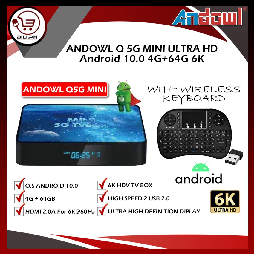 ANDOWL Q5G Mini WiFi Box 4G+64G 5G 6K Ultra HD Android Version Smart TV ...