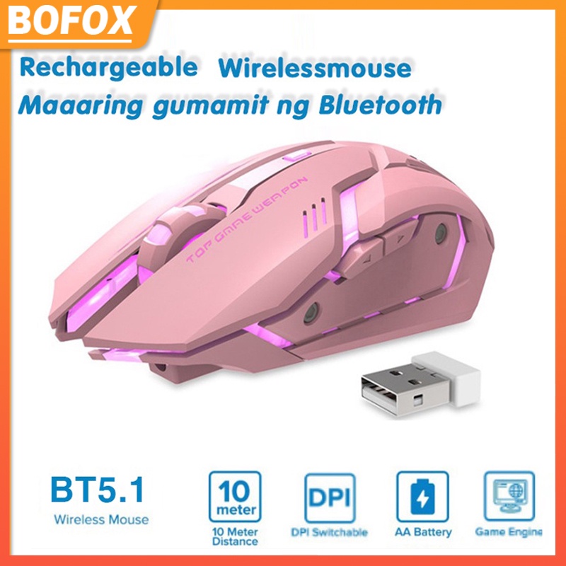 Gaming Wireless Mouse Rechargeable Mute Pink Mouse Optical Mouse USB ...