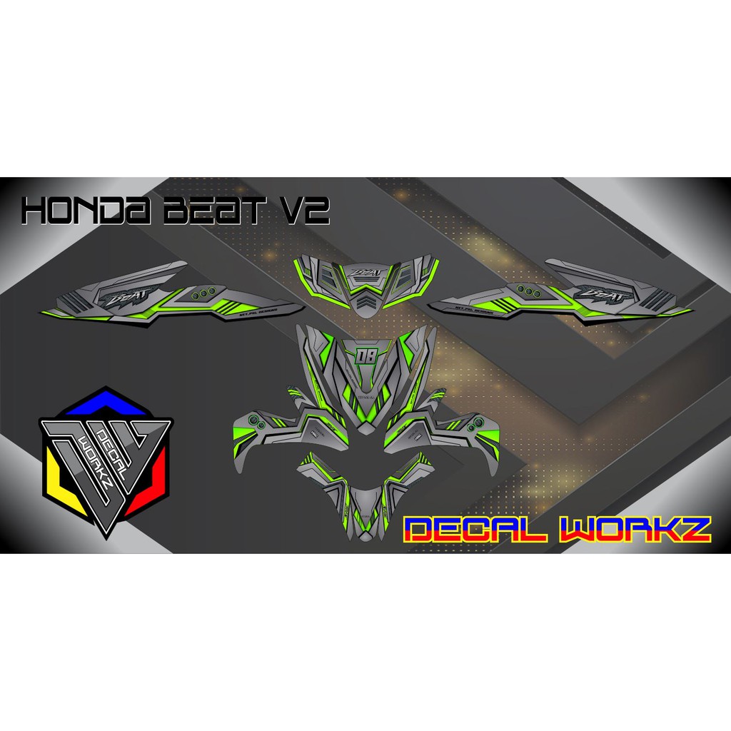 Honda Beat FI V2 Full Wrap Customized Decal Sticker Green Techno ...