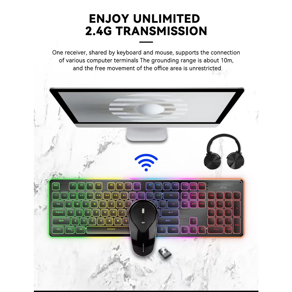 COD!!! NEW rechargeable RGB wireless RAinbow keyboard with rechargeable ...