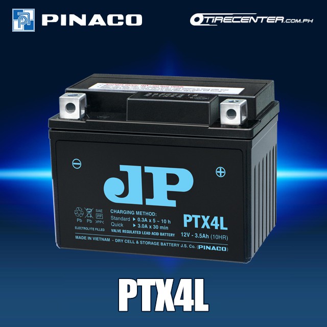 PINACO JP 4L VRLA Motorcycle Battery, 12V-3.5Ah, 113x70x85mm, For MIO ...