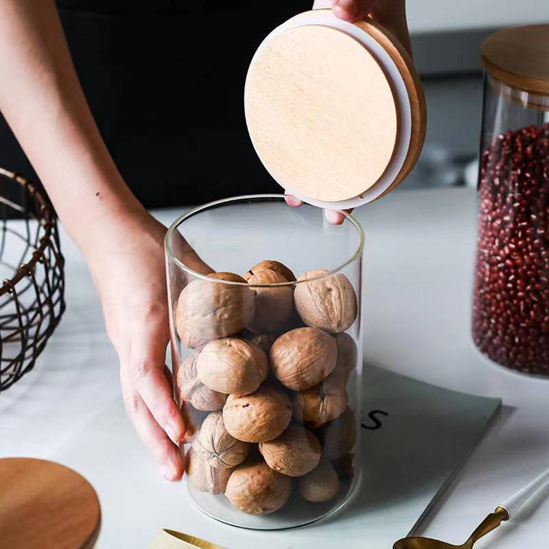 [BCM] GLASS JAR W/ BAMBOO AIRTIGHT LID Food Storage Transparent ...