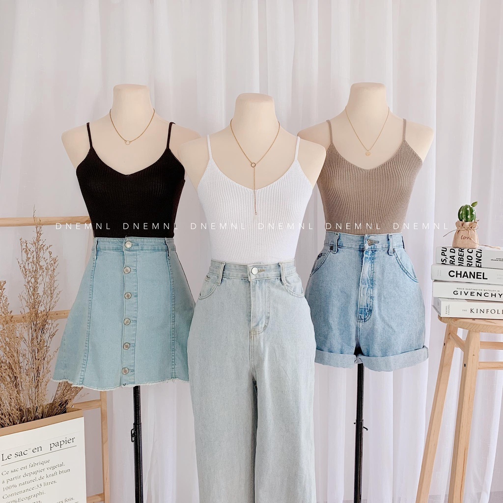 Dnemnlph Sue Cami Knitted Top Trendy Korean Inspired Fashion Spaghetti