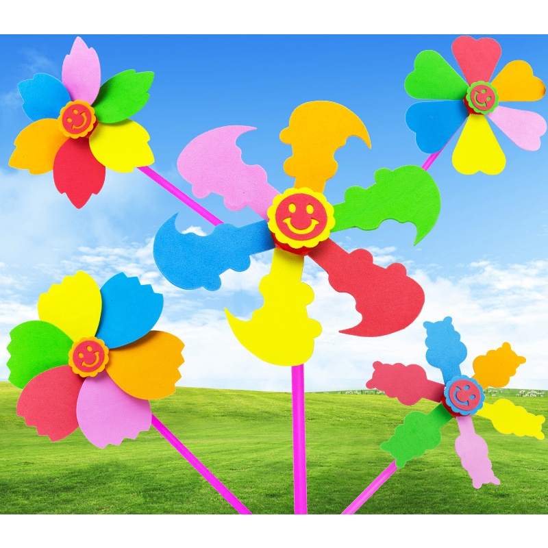 Children's Rotating Six-color Windmill Boy and Girl Diy Windmill ...