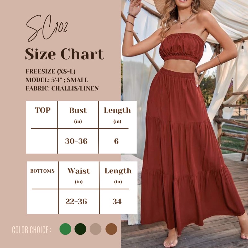 SC102 Linen Bra Tube with Long Skirt Coords Set | Shopee Philippines