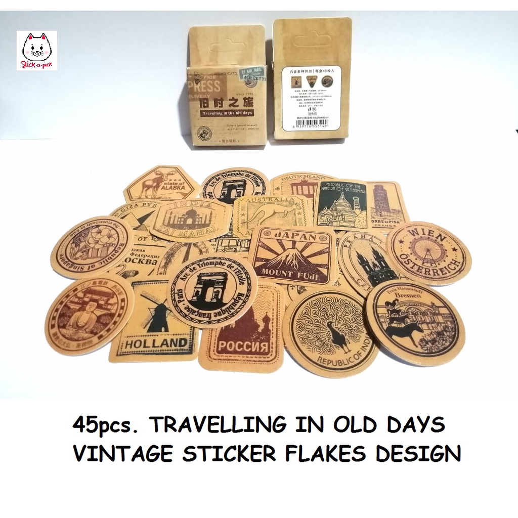 45PCS. TRAVELLING IN OLD DAYS VINTAGE STICKER FLAKES DESIGN | Shopee ...