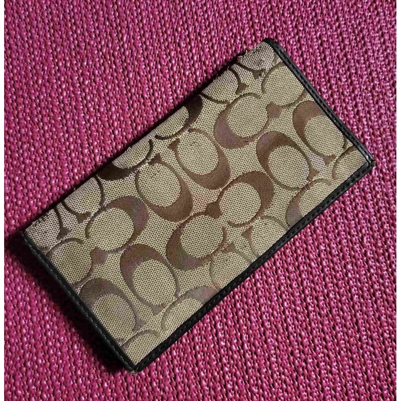 Authentic Coach Brown Signature Canvas & leather Checkbook Cover Wallet ...