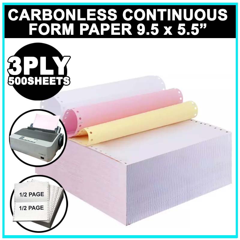 3 Ply Carbonless Continuous Form Paper 1 Half 500 Sheets 9.5inch x 5.5 ...