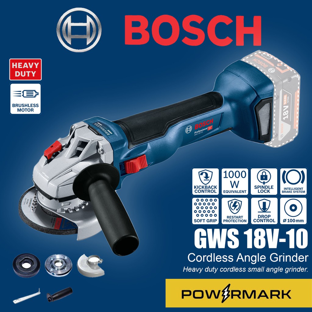 Bosch Gws 18v 10 Cordless Brushless Angle Grinder Solo Tool Shopee