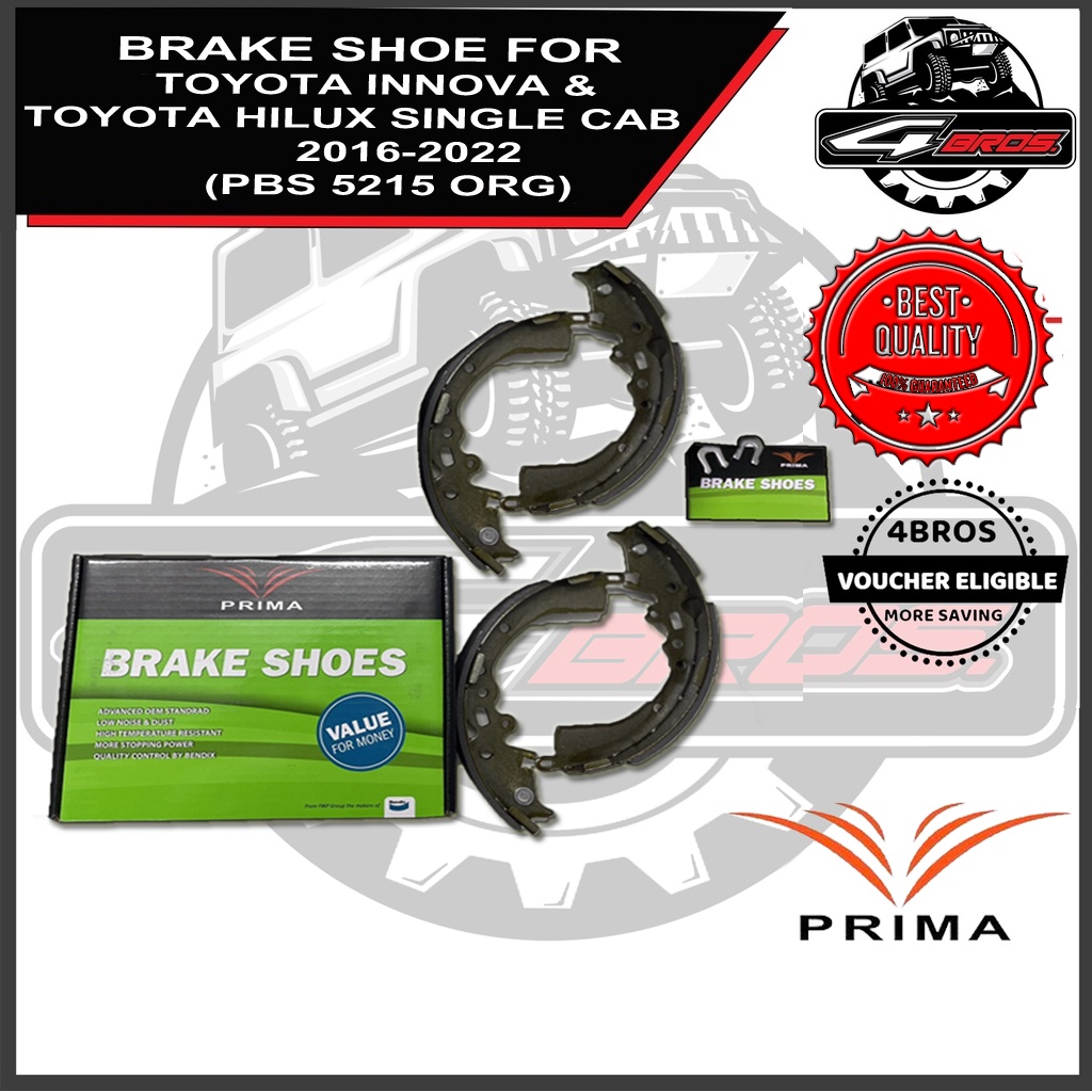 BRAKE SHOE PRIMA (PBS 5215 ORG) For TOYOTA INNOVA (2016-2022) AND HILUX ...