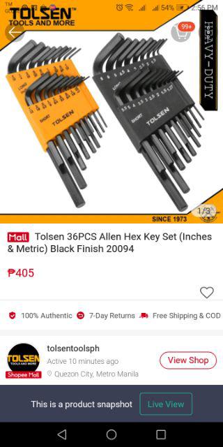 Tolsen 36PCS Allen Hex Key Set (Inches & Metric) Black Finish 20094 ...