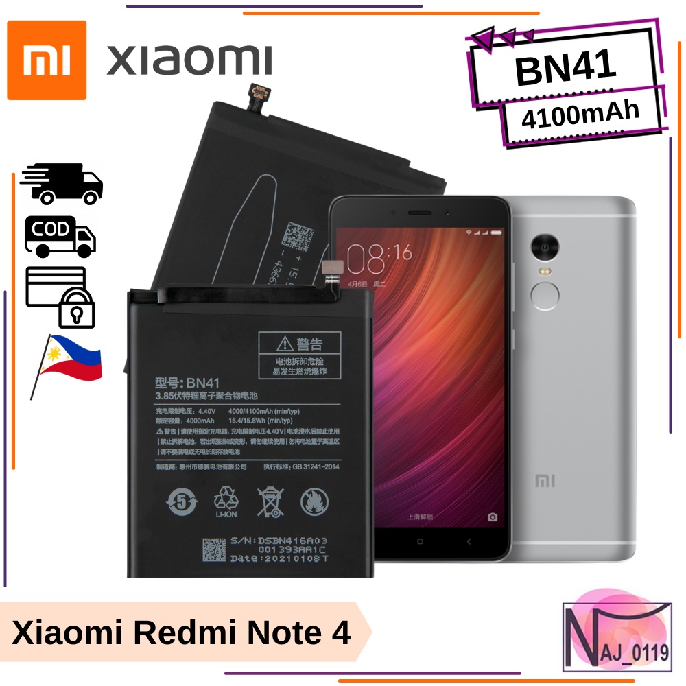 Xiaomi Redmi Note 4 Original Battery | Model: BN41 (4100mAh) High Quality | Shopee Philippines