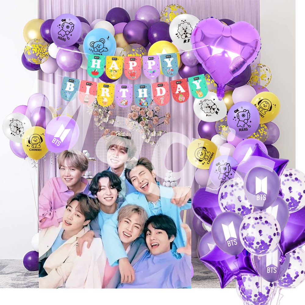 12Pcs BTS Theme Balloon Chain BT21 Balloon V Jungkook Chimmy RJ Latex ...