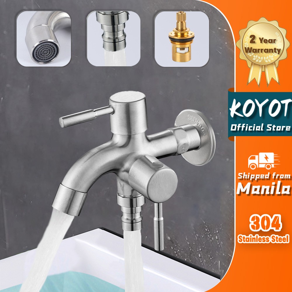KOYOT 304 Stainless Steel 1 in 2 out Head Two Way Water Washer Tap ...