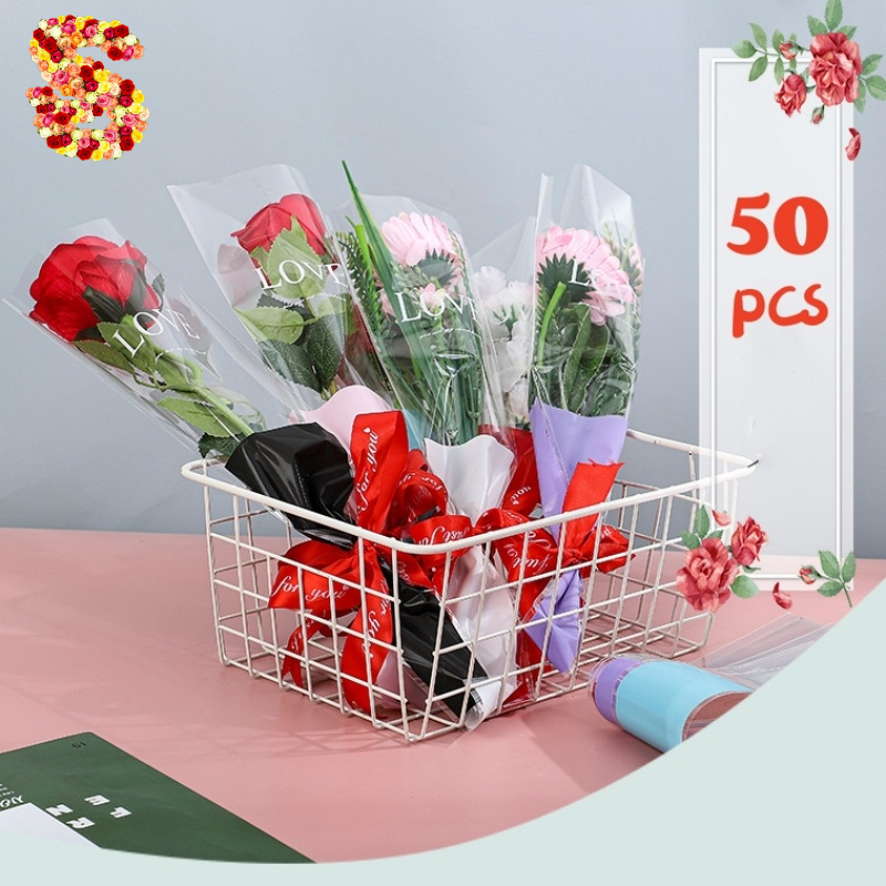 50/100pcs "LOVE" Flower Wrapper Transparent Bouquet Floral Packaging ...