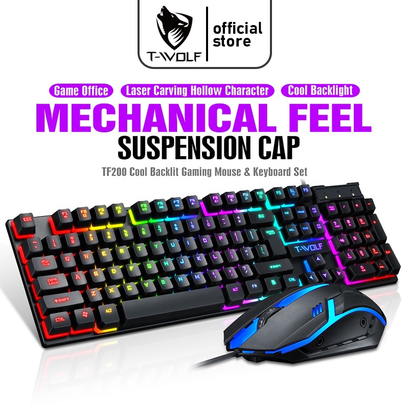 T Wolf Tf200 2 In 1 Gaming Keyboard Mouse Combo Kit Gaming Mouse And Usb Wired Rgb Keyboard