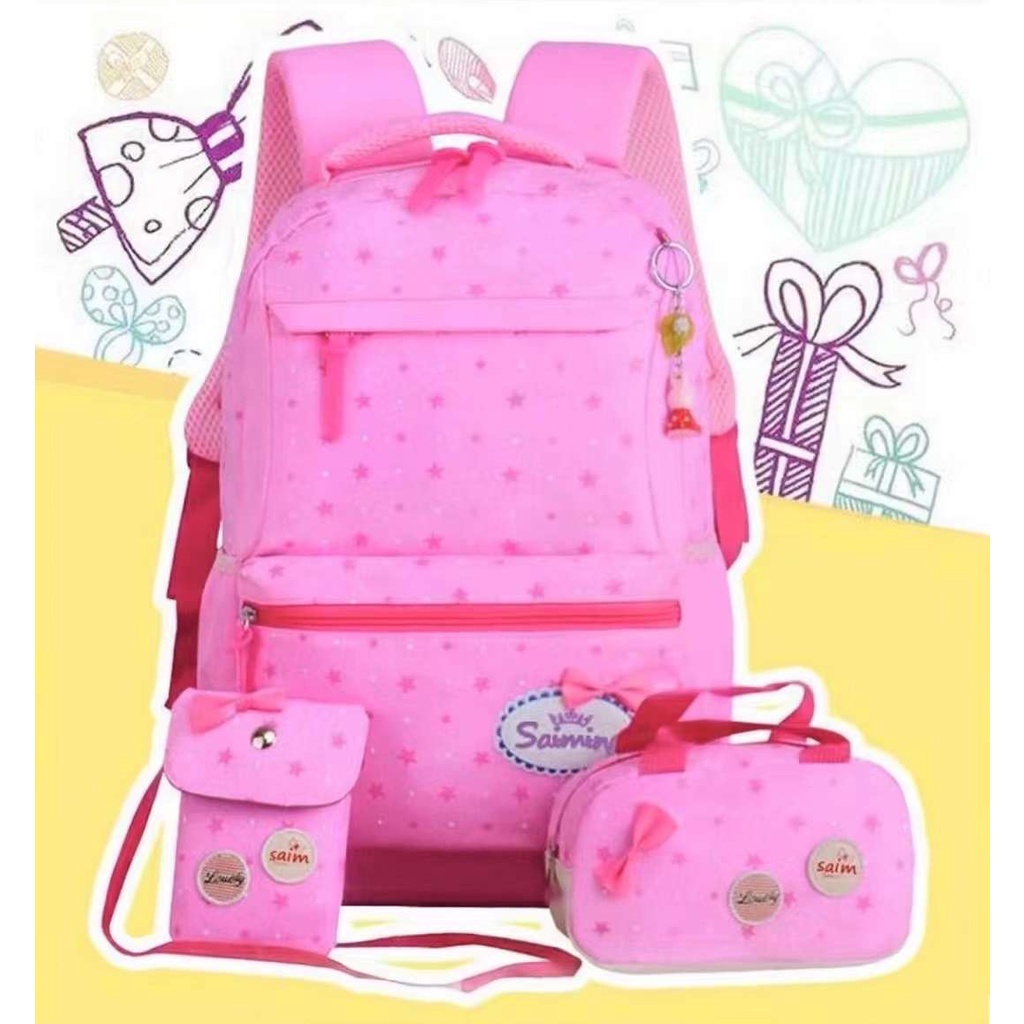 #1 Waterproof 3in1 Set School Bag Nylon Backpack for Student | Shopee ...