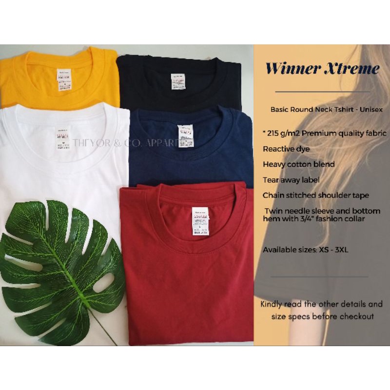 Winner Xtreme Plain Round Neck Adult Tshirt Color (White, Gold, Black ...