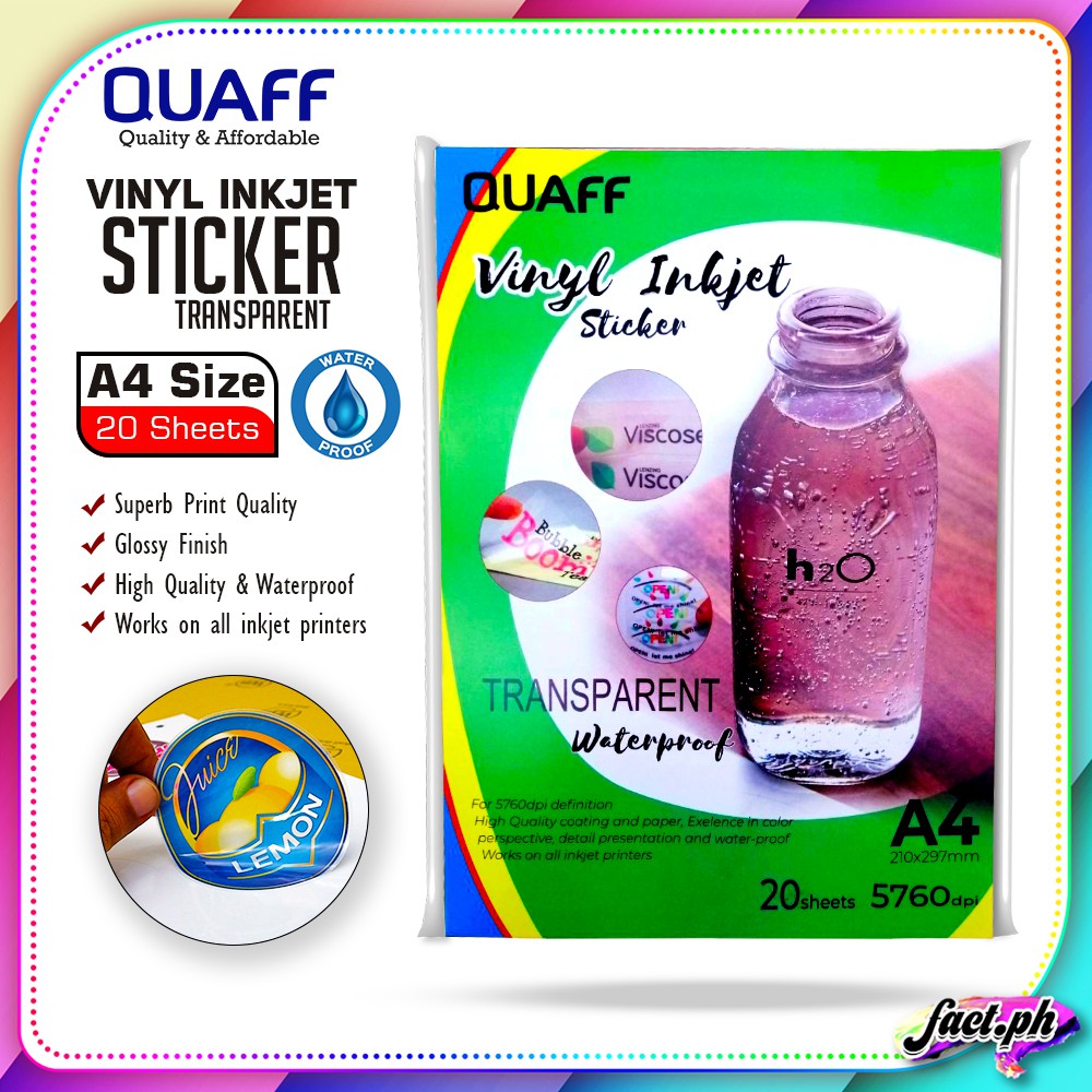 QUAFF Waterproof Semi-clear Transparent Sticker A4 Size (20sheets ...