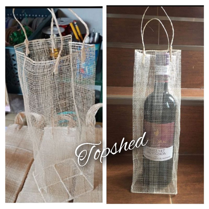 wine bag , sinamay bag with wire 4x4x12, abaca bag 4x4x12 | Shopee ...