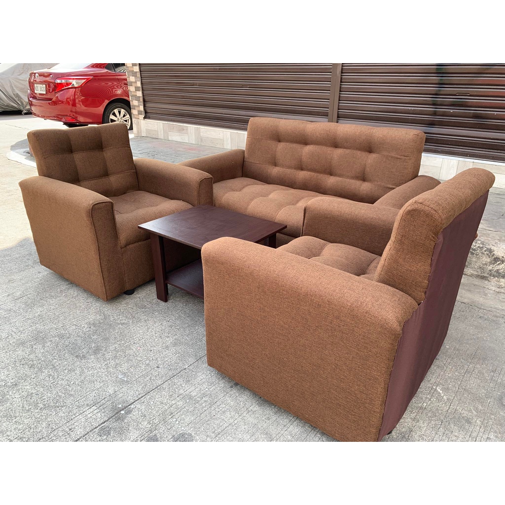 AMBASSADOR SOFA SET BROWN FABRIC WITH WOOD TABLE FREE DELIVERY NCR ...