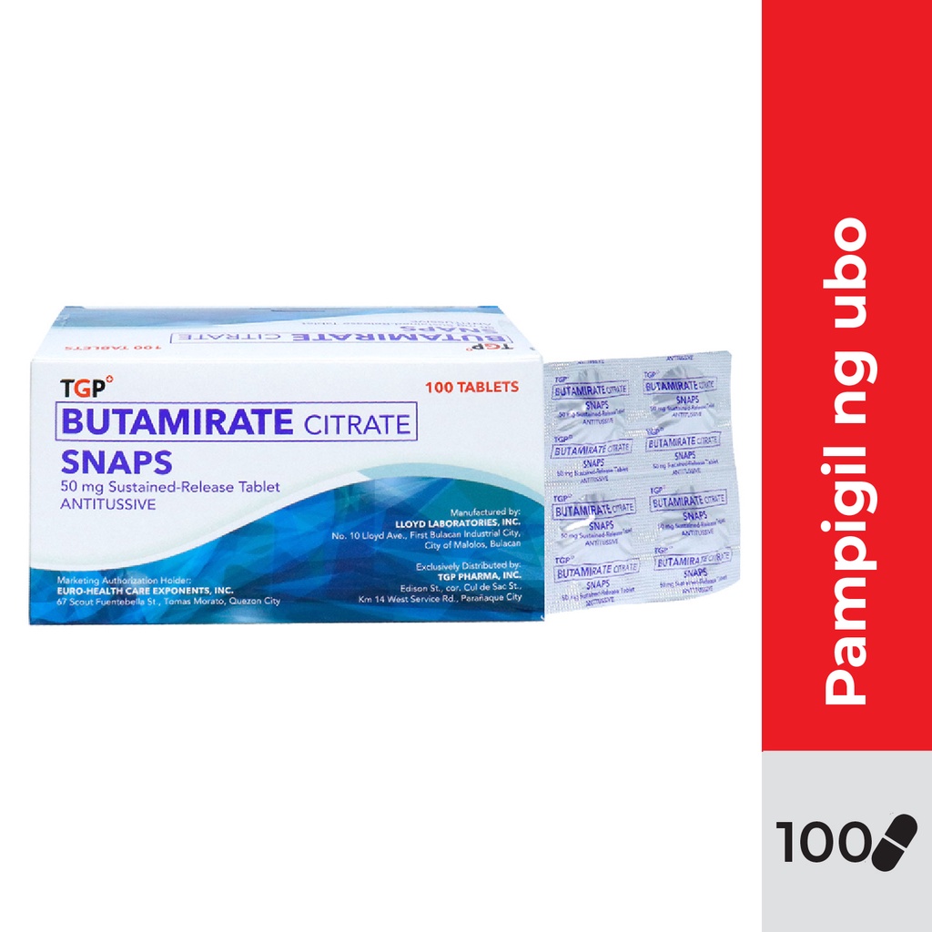 1 BOX SNAPS TGP Butamirate Citrate 50mg 100 tablets suppressant in non ...
