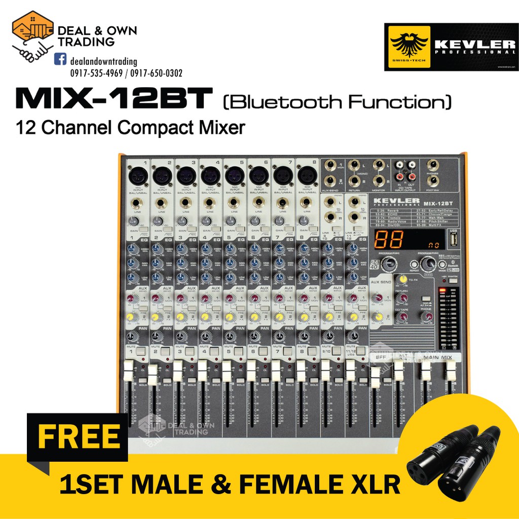 Kevler MIX-12BT Professional Mixer with 12 Channel 8 Mic / Line 2 Aux Mixer with 24 Bit 99 DSP ...